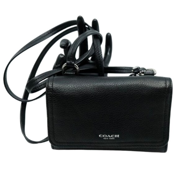 Coach | Bags | Coachmini Crossbody Wallet Bag In Black Pebbled Leather ...